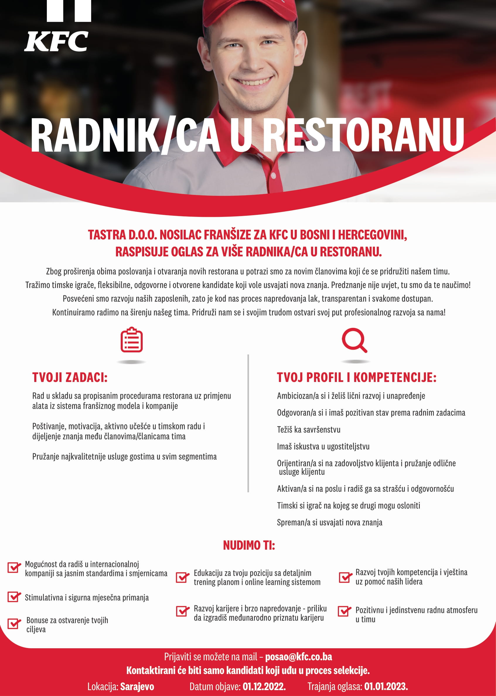 Radnik u restoranu (m/ž) | Tastra d.o.o. | Sarajevo | poslovi.ba