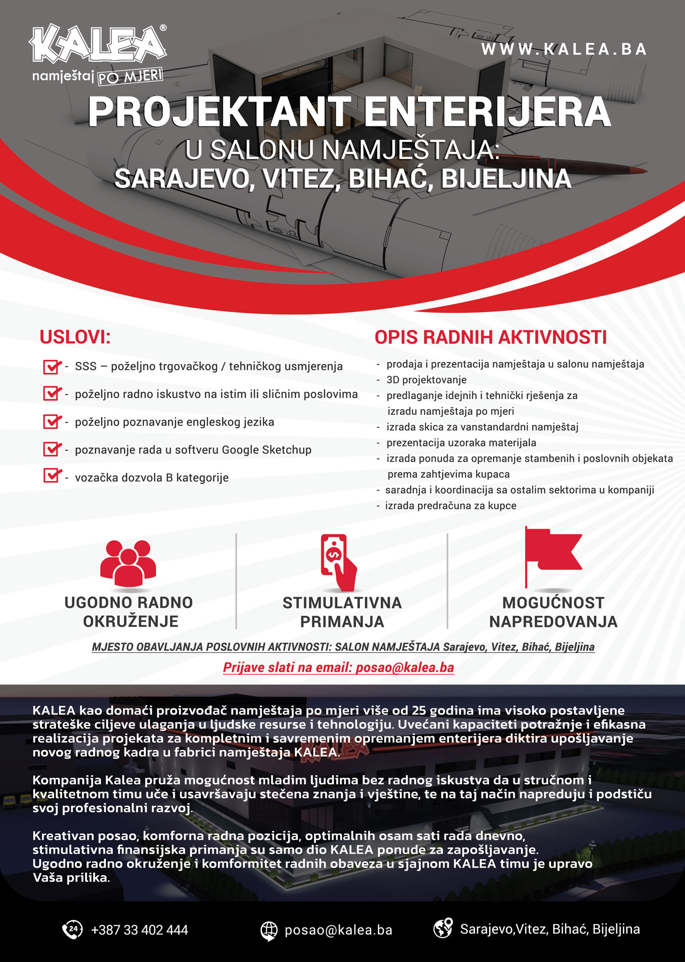 Projektant enterijera (m/ž) | Kalea d.o.o. | Bijeljina, Bihać, Vitez ...